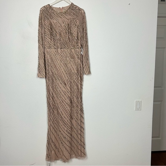 Mac Duggal | Dresses | Nwt Mac Duggal Long Sleeve Mocha Tan Beaded Gown ...